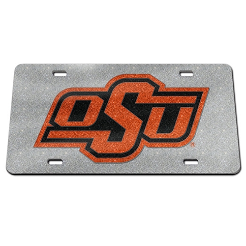 ShopOKState - OSU SILVER GLITTER LICENSE PLATE