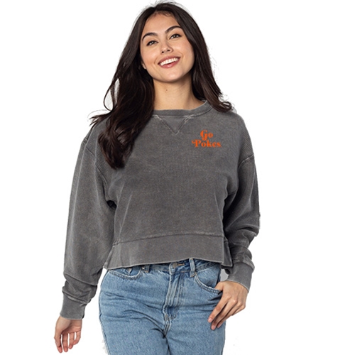 ShopOKState - CHARCOAL CORDED BOXY PULLOVER